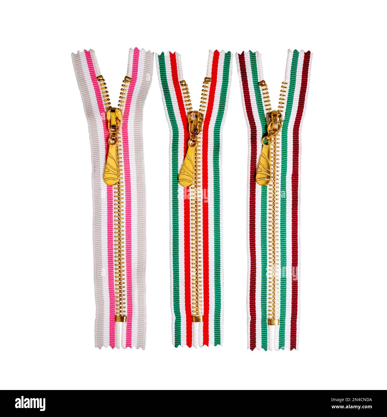 Zipper isolated on white background.. Set of different zippers and lock Stock Photo - Alamy