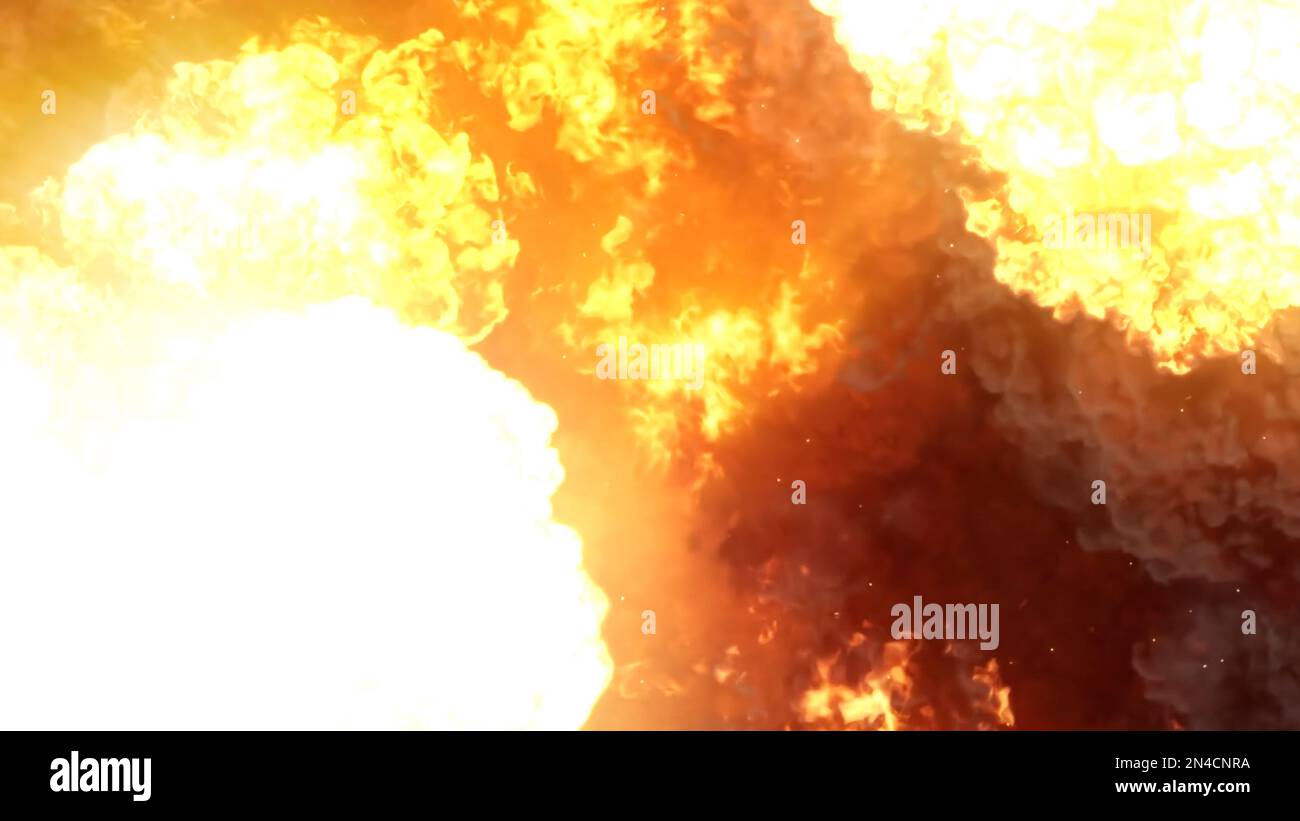 3D rendering of an impressive intense explosion on a black background ...