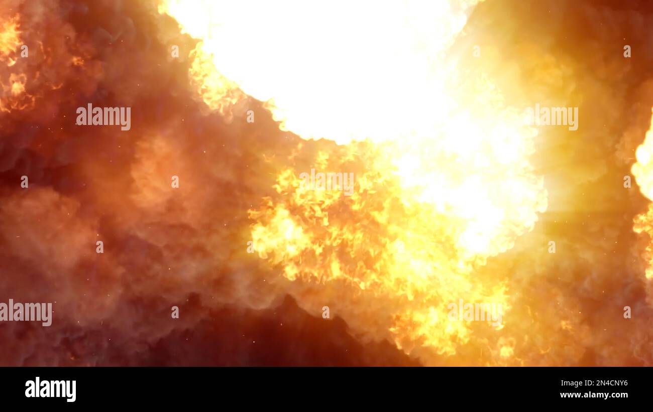 3D rendering of an impressive intense explosion on a black background ...