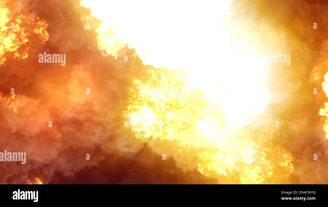 3D rendering of an impressive intense explosion on a black background ...