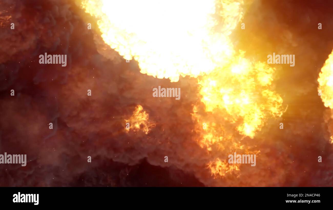 3D rendering of an impressive intense explosion on a black background ...