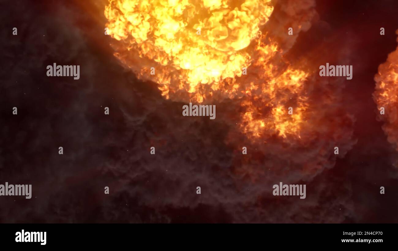 3D rendering of an impressive intense explosion on a black background ...