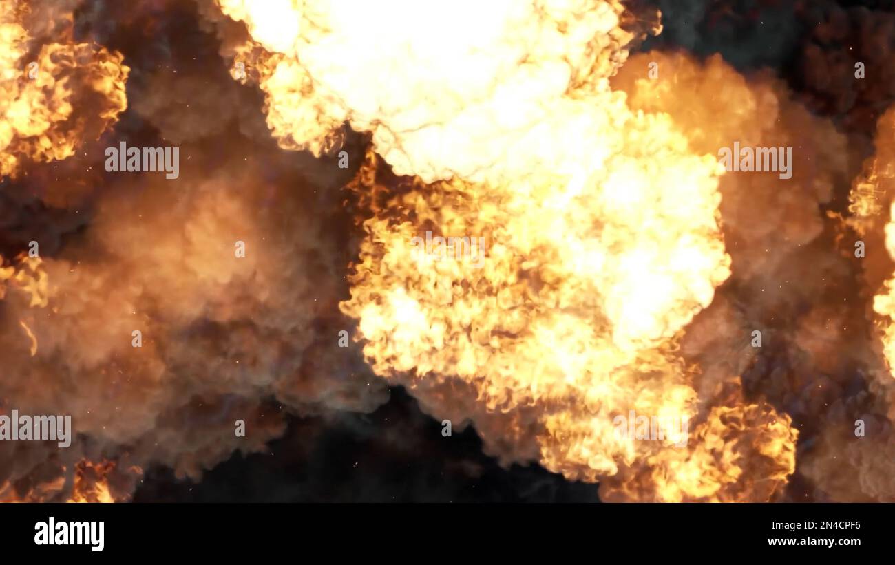 3D rendering of an impressive intense explosion on a black background ...