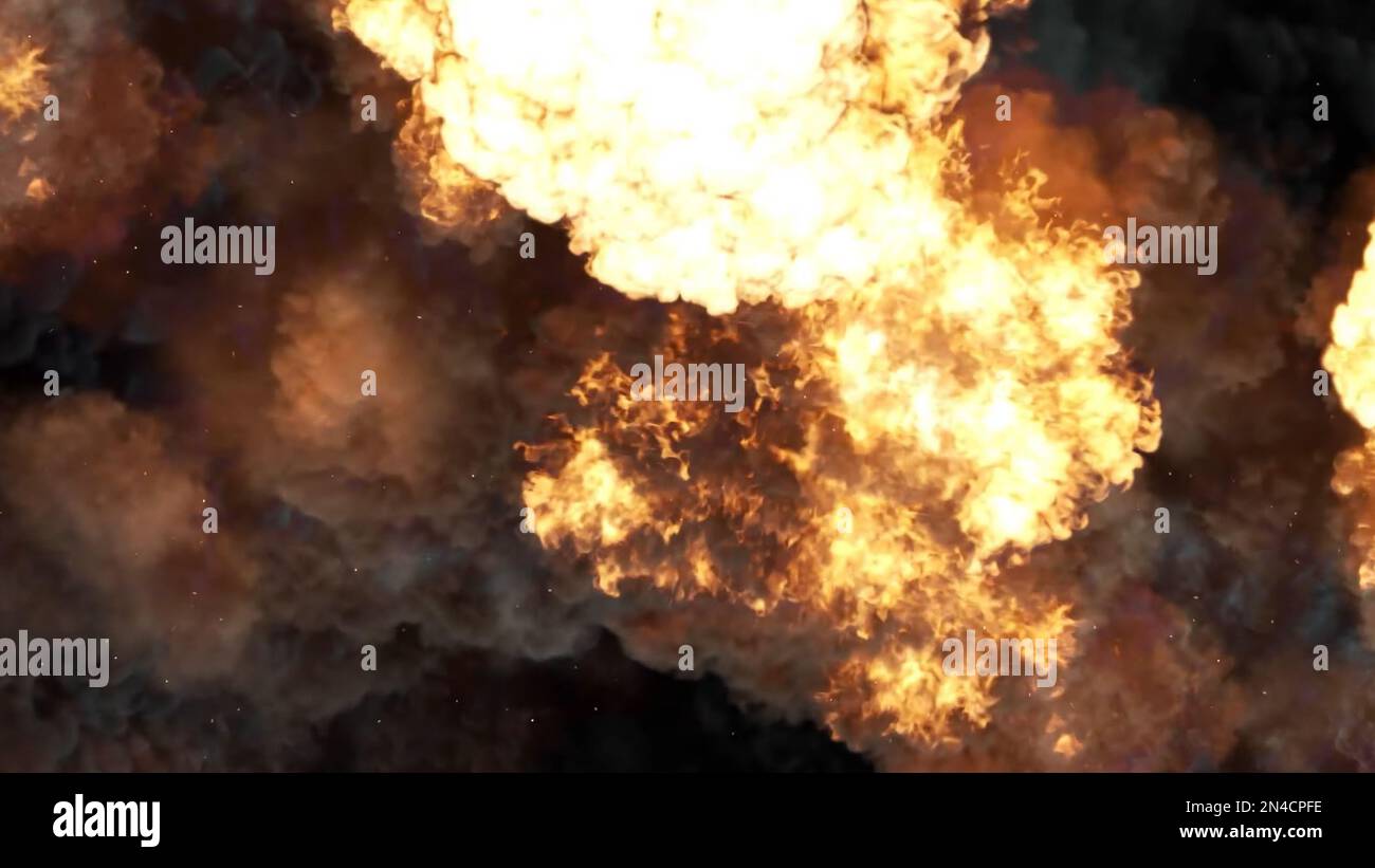 3D rendering of an impressive intense explosion on a black background ...