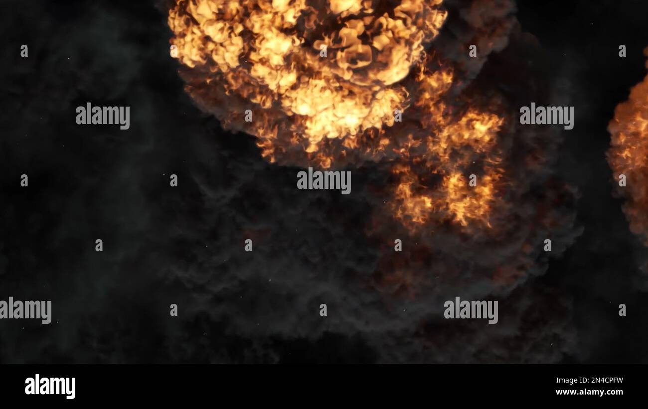 3D rendering of an impressive intense explosion on a black background ...