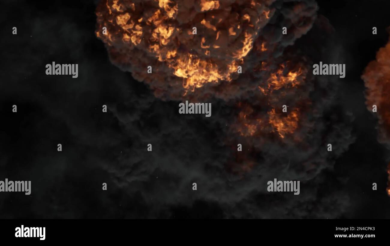 3D rendering of an impressive intense explosion on a black background ...