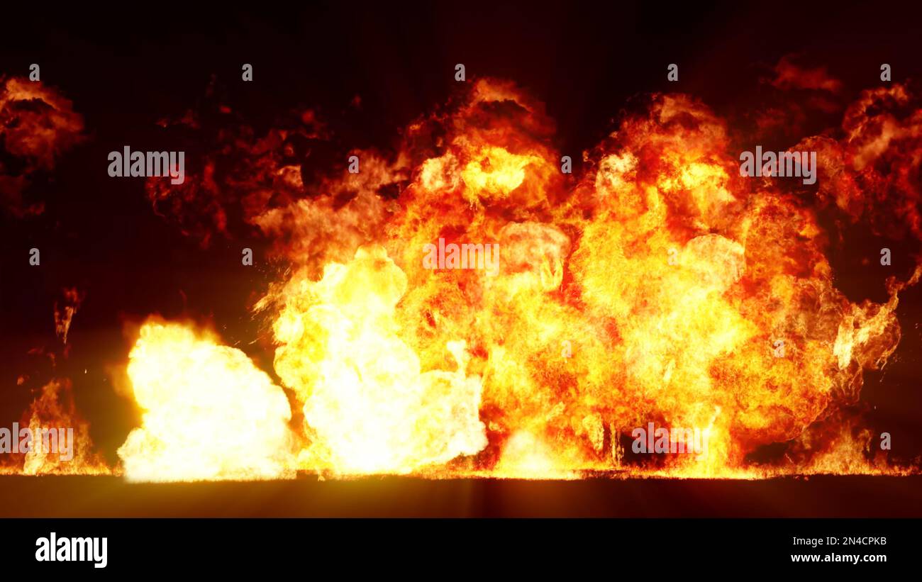 3D rendering of impressive explosions isolated on black background ...