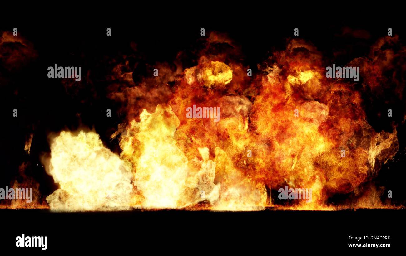 3D rendering of impressive explosions isolated on black background ...