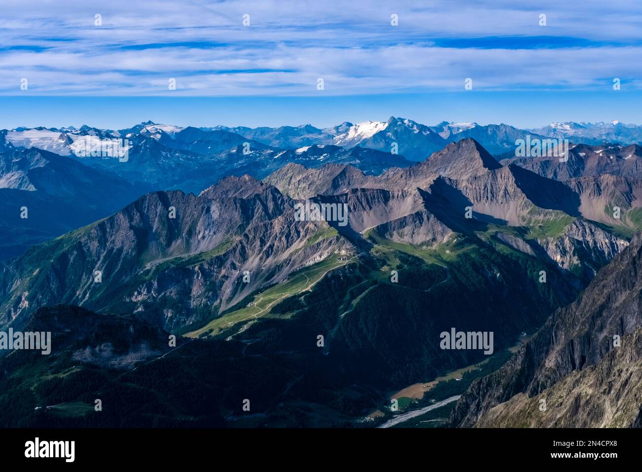 View from Pointe Helbronner to the peaks south-west of the Mont Blanc ...