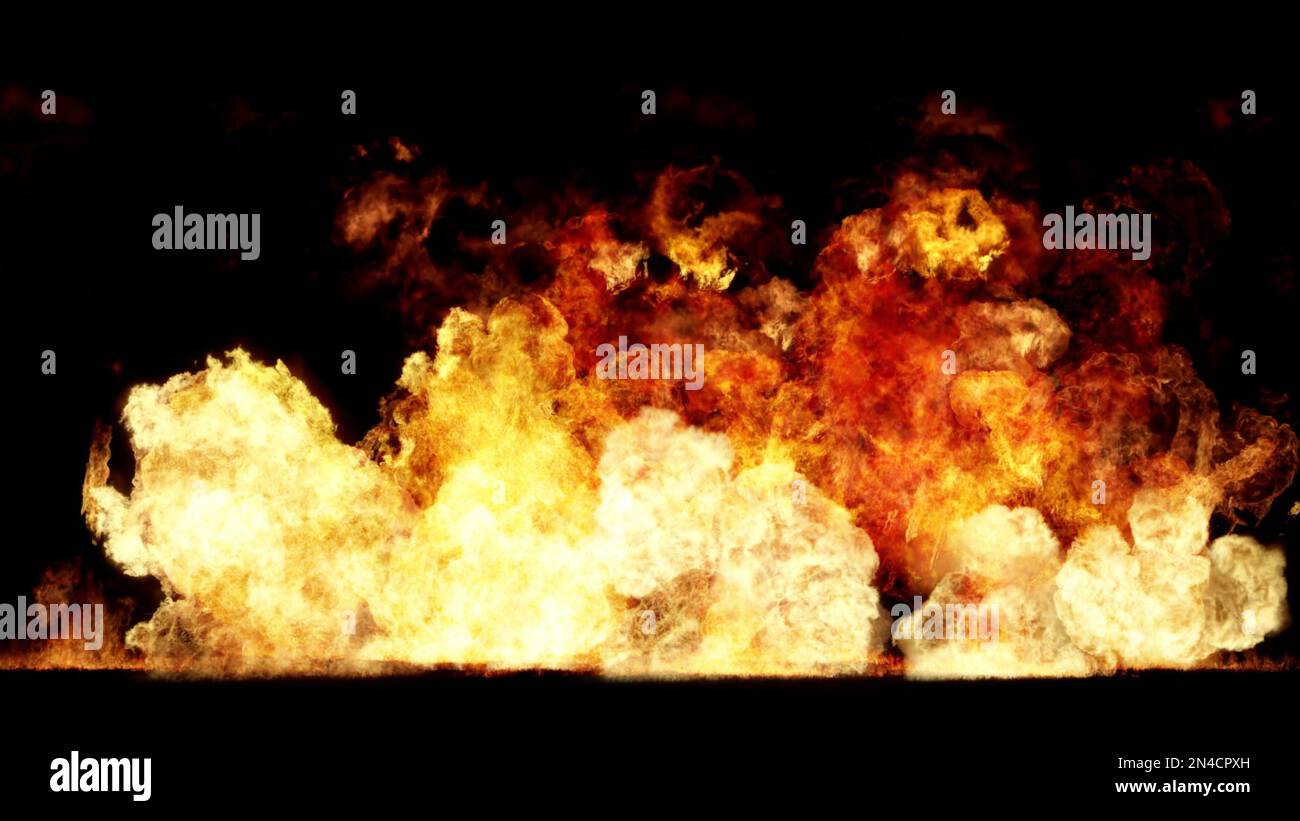 3D rendering of impressive explosions isolated on black background ...