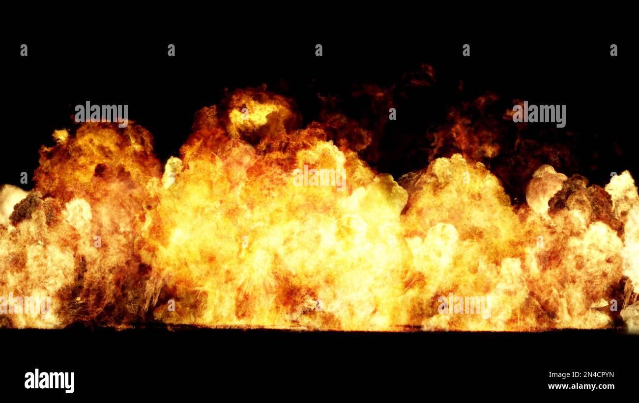 3D rendering of impressive explosions isolated on black background ...