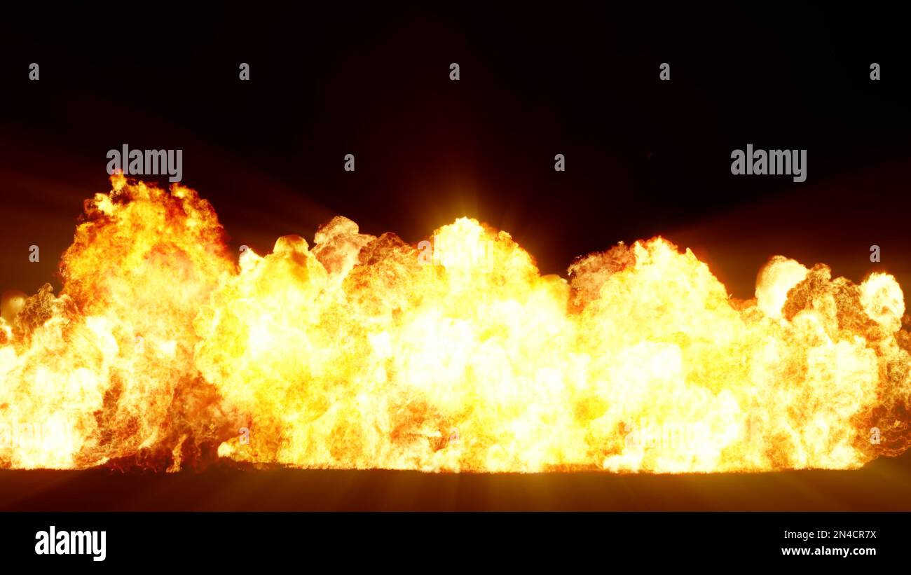 3D rendering of impressive explosions isolated on black background ...