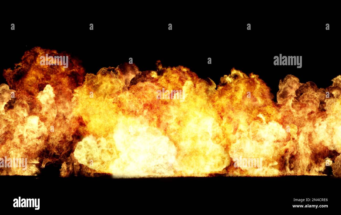 3D rendering of impressive explosions isolated on black background ...