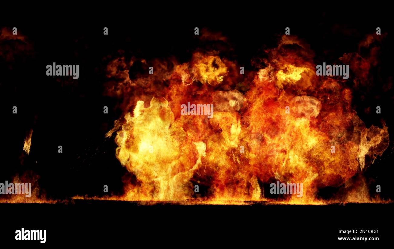 3D rendering of impressive explosions isolated on black background ...