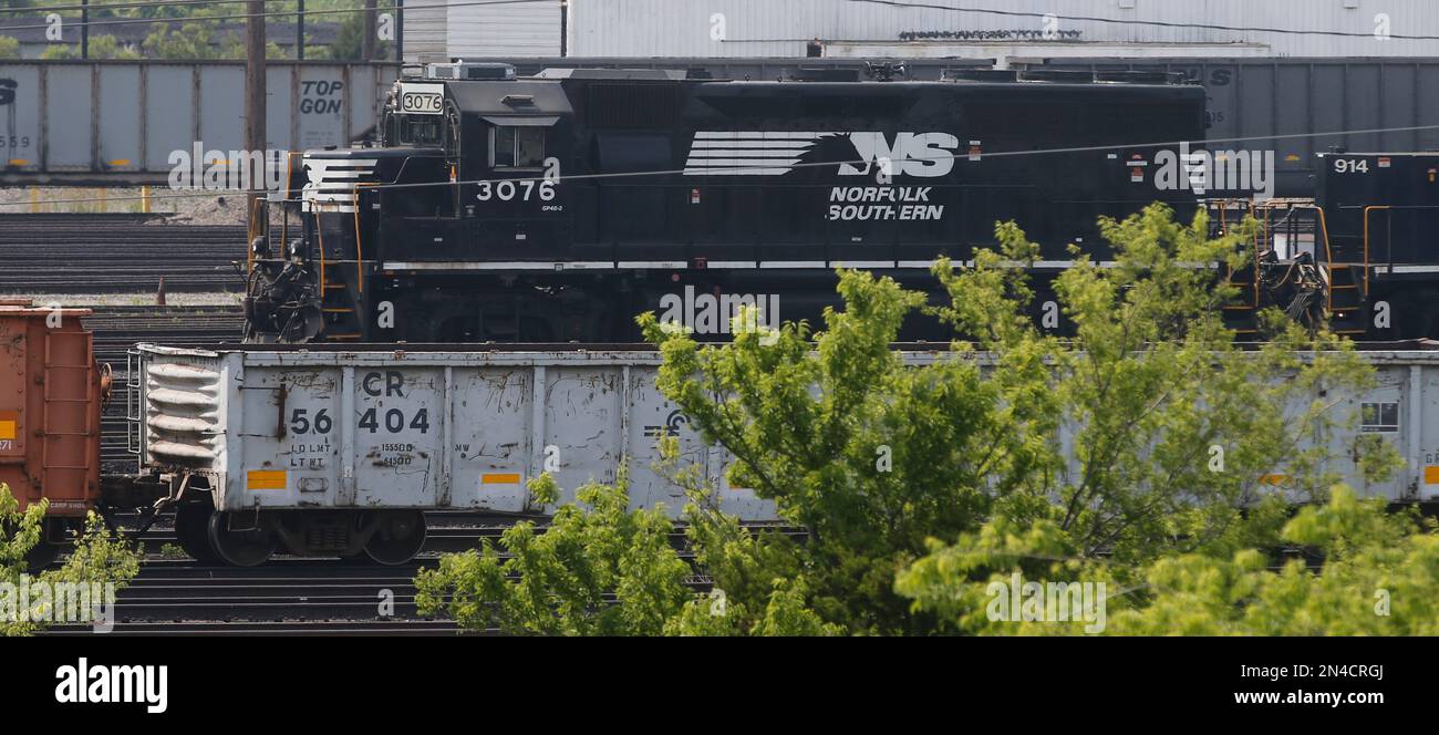 In this June 4, 2014 photo, a Norfolk Southern coal train works at ...