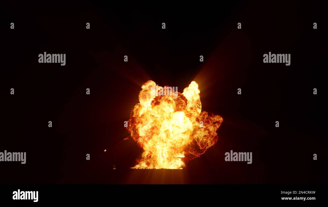 3D rendering of an impressive intense explosion on a black background ...