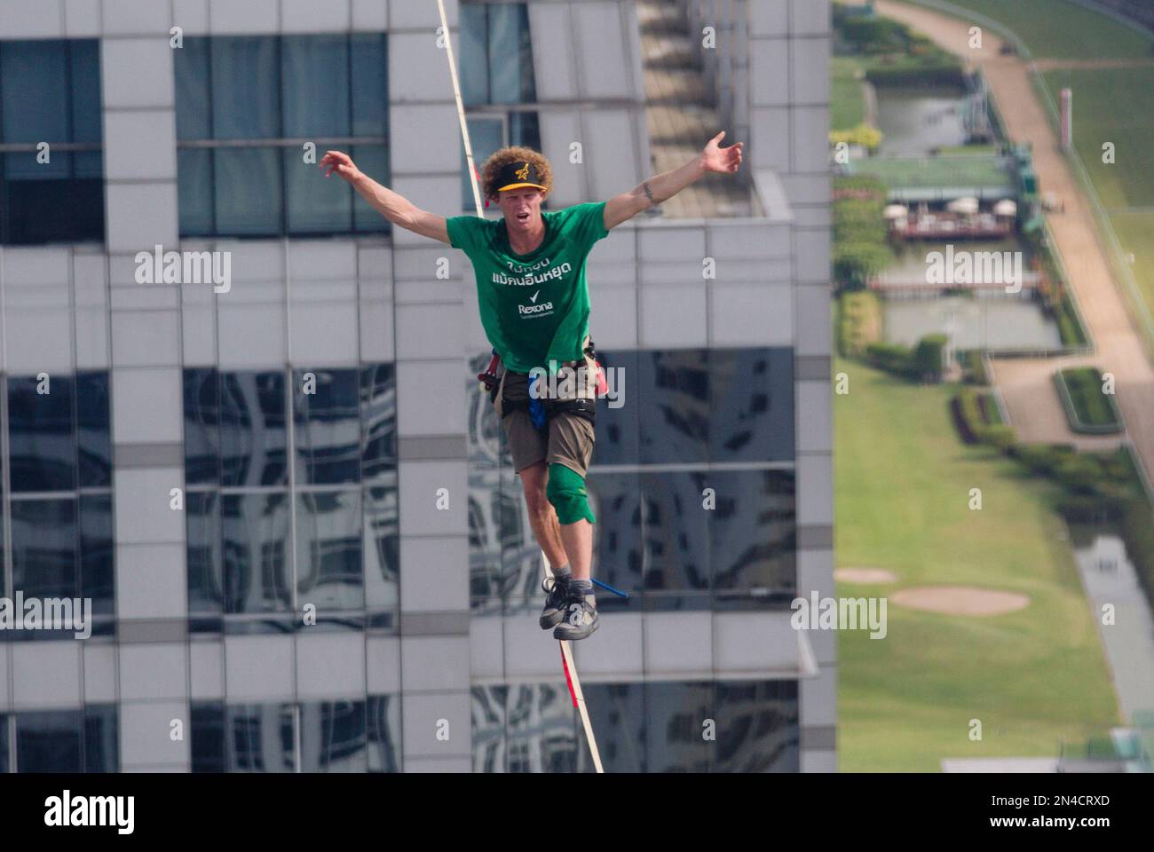 U.S. slackliner Andy Lewis of Calif. balances on a 169 meters (555 feet ...