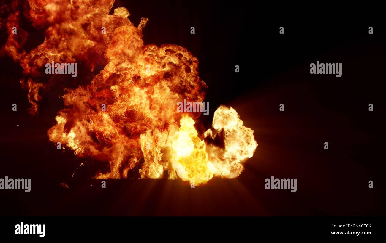 3D rendering of impressive explosions isolated on black background ...