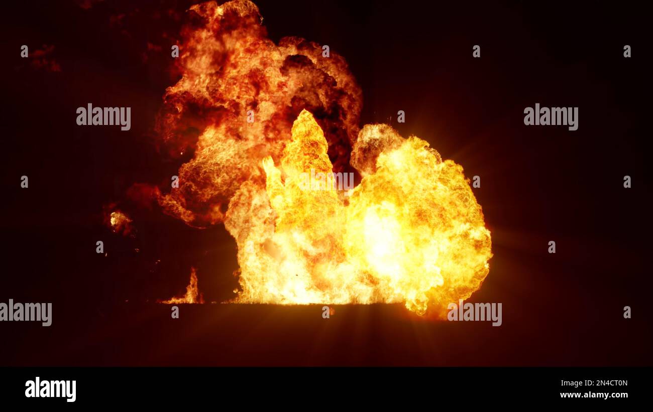 3D rendering of an impressive intense explosion on a black background ...