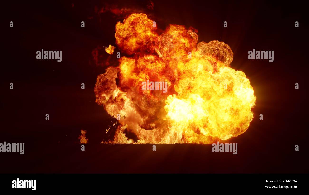 3D rendering of an impressive intense explosion on a black background ...