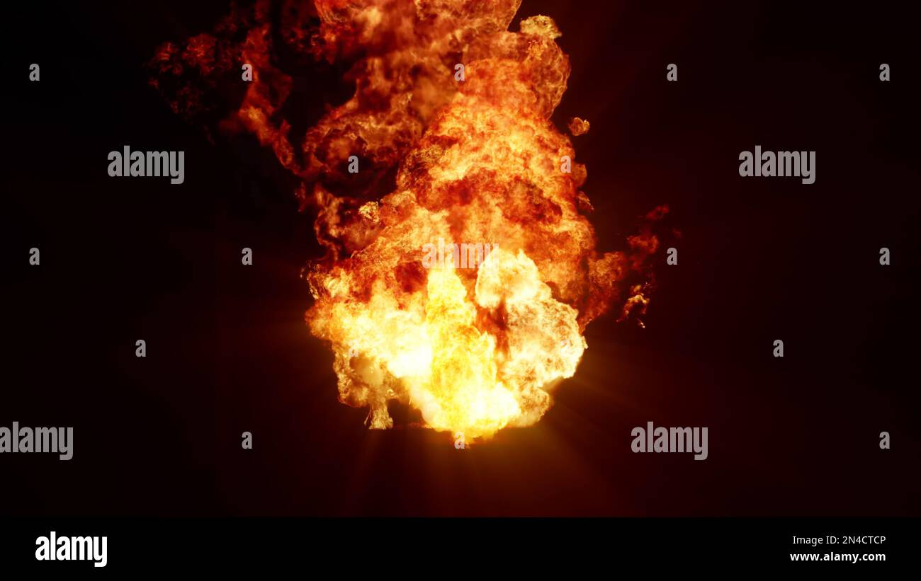 3D rendering of an impressive intense explosion on a black background ...