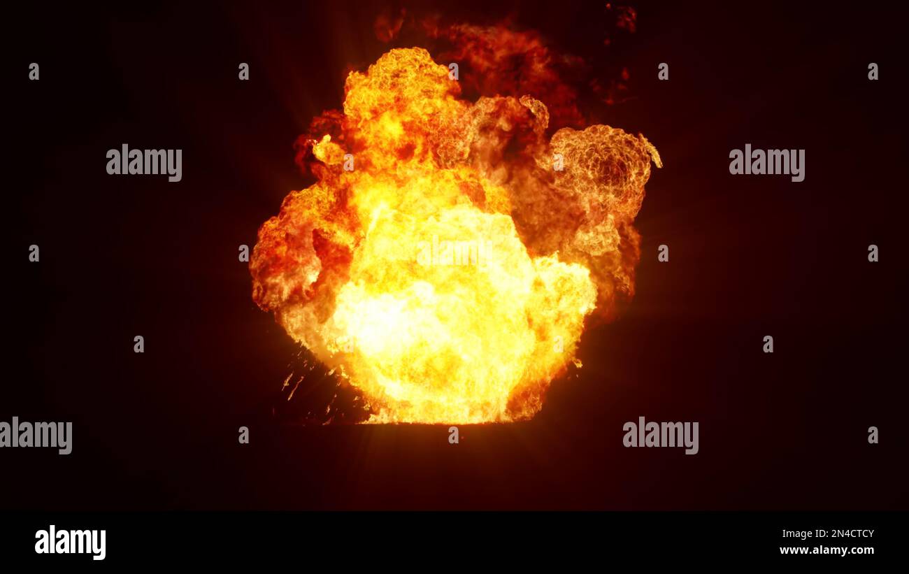 3D rendering of an impressive intense explosion on a black background ...
