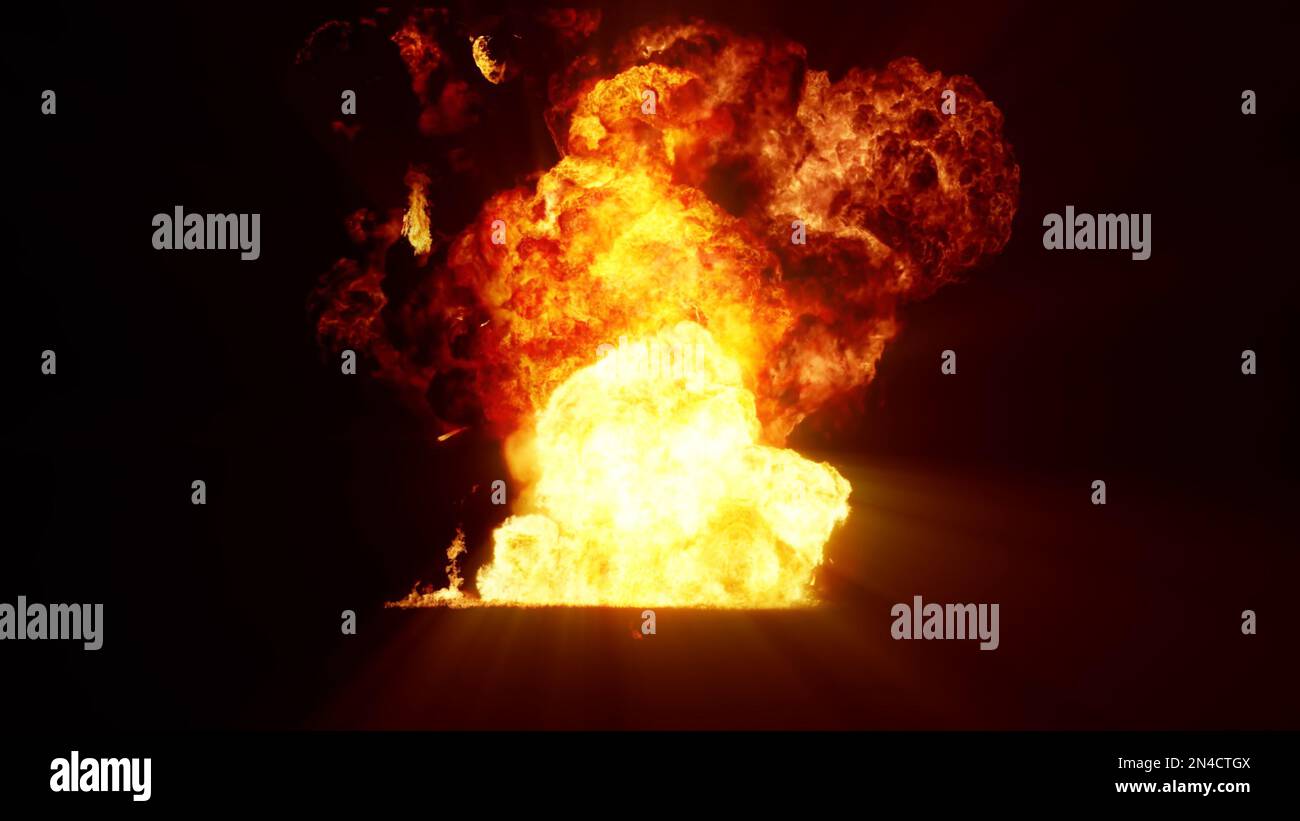 3D rendering of an impressive intense explosion on a black background ...
