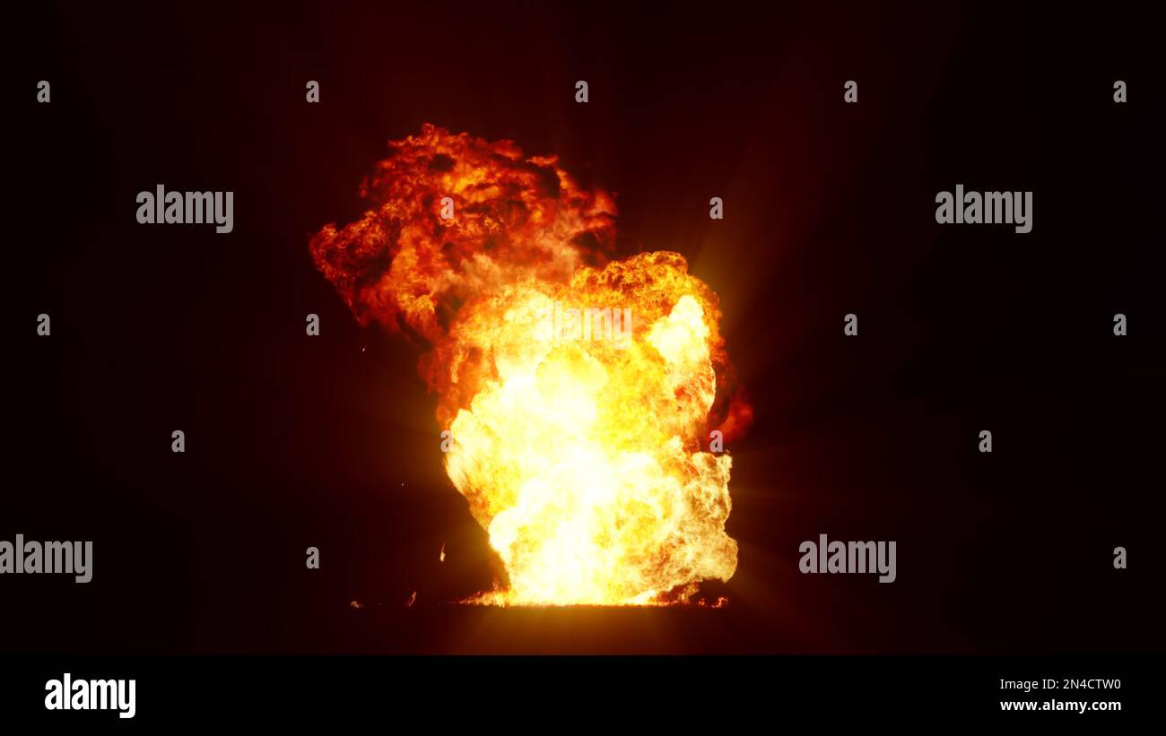 3D rendering of an impressive intense explosion on a black background ...