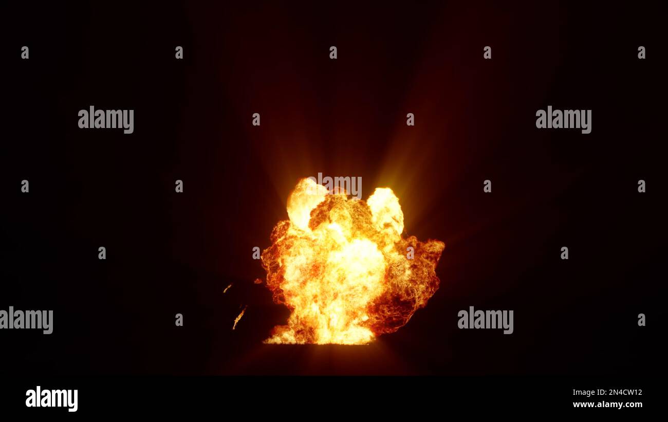 3D rendering of an impressive intense explosion on a black background ...