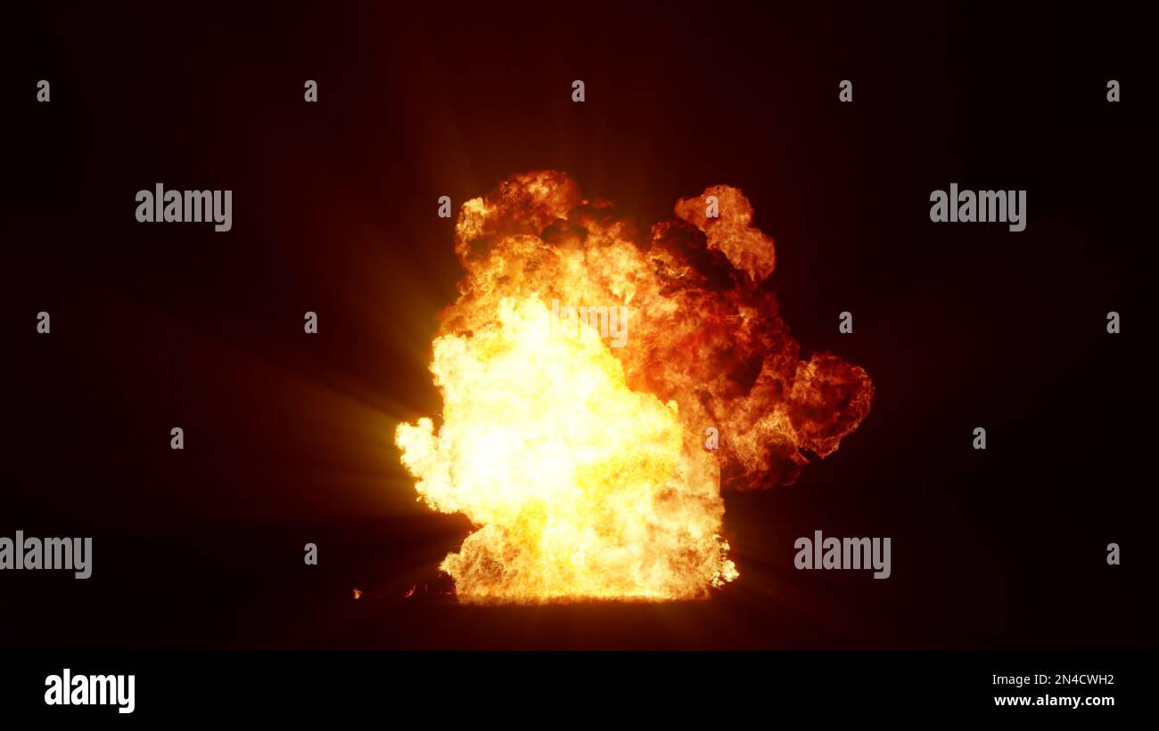 3D rendering of an impressive intense explosion on a black background ...