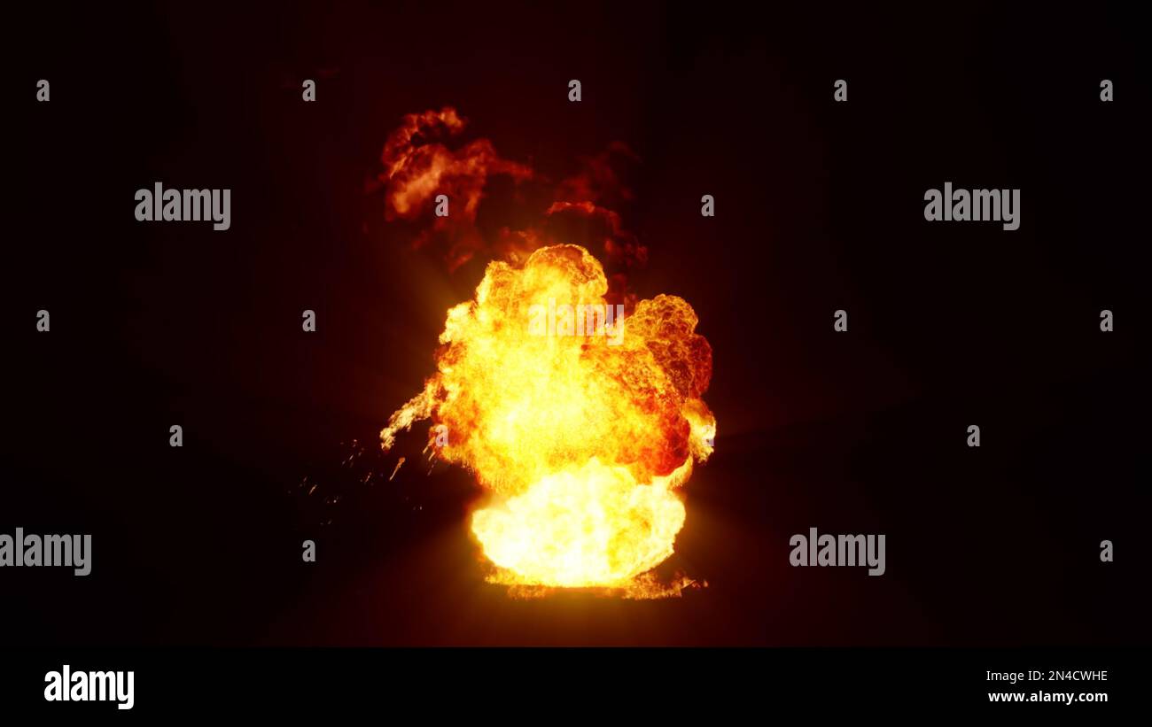 3D rendering of an impressive intense explosion on a black background ...