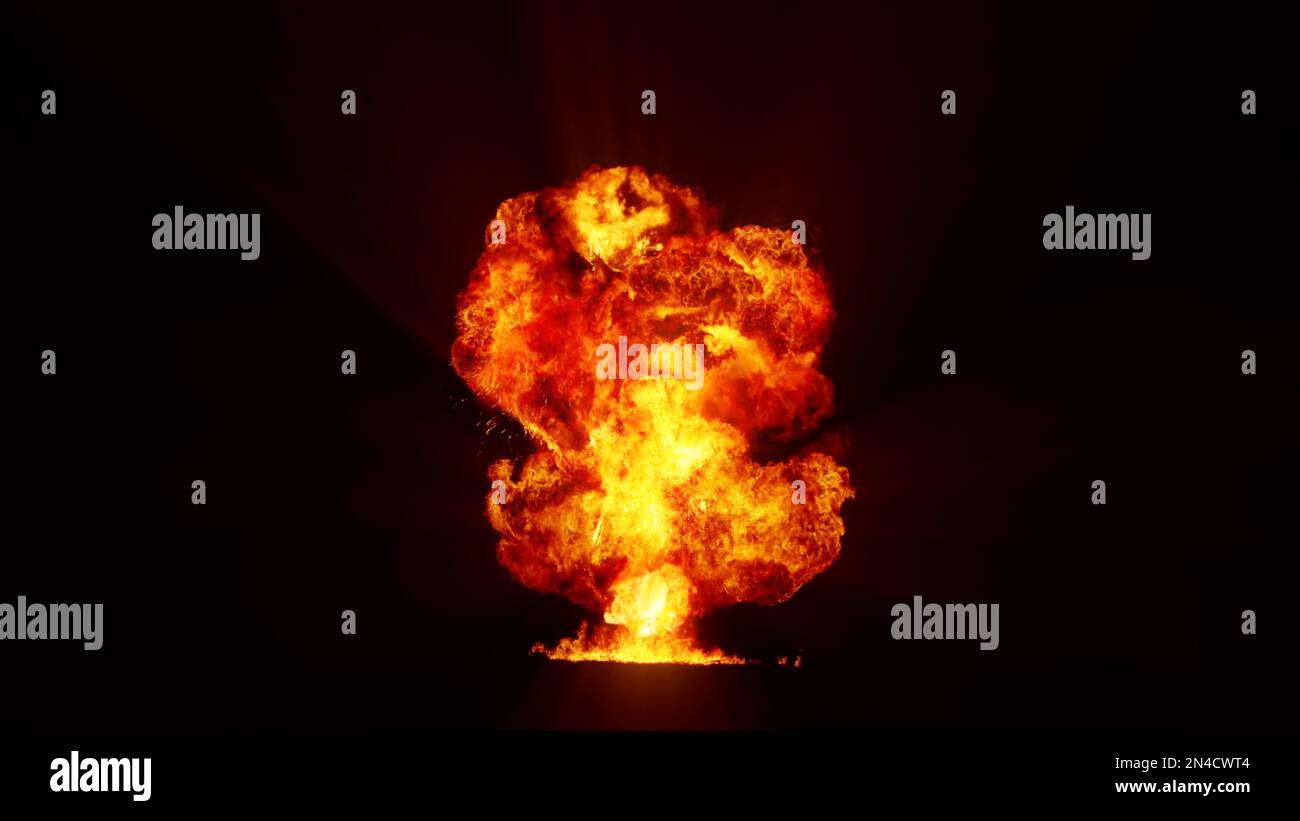 3D rendering of an impressive intense explosion on a black background ...