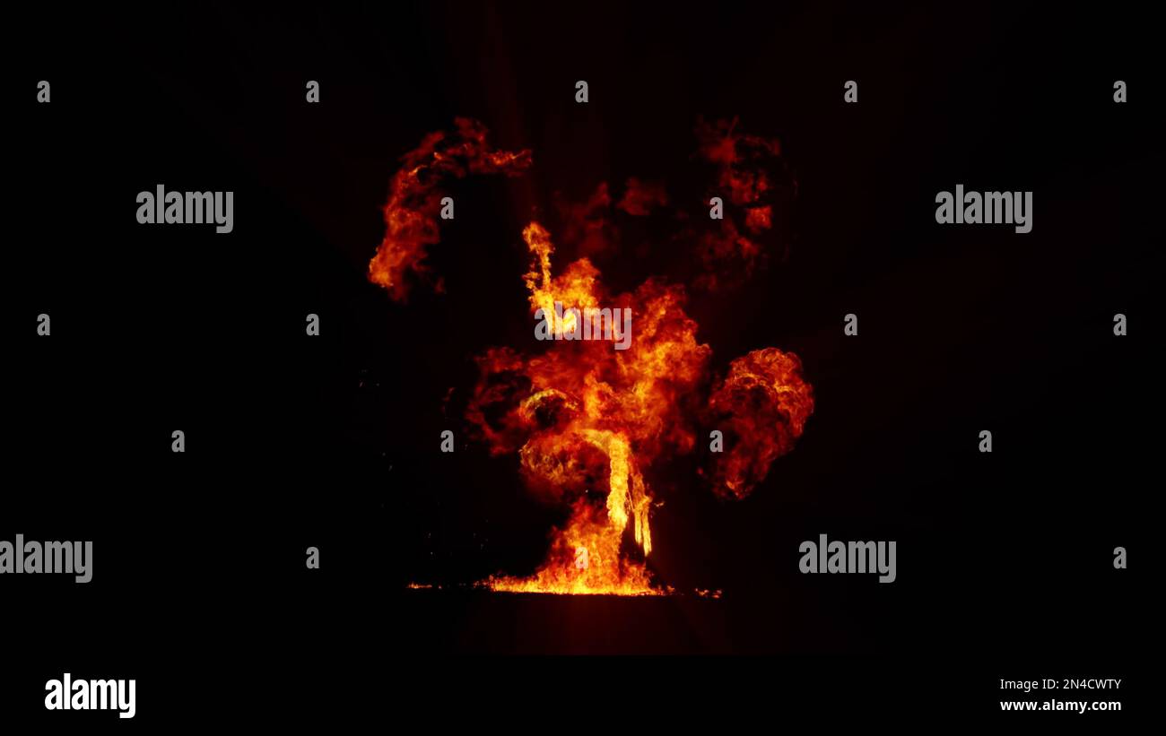 3D rendering of an impressive intense explosion on a black background ...