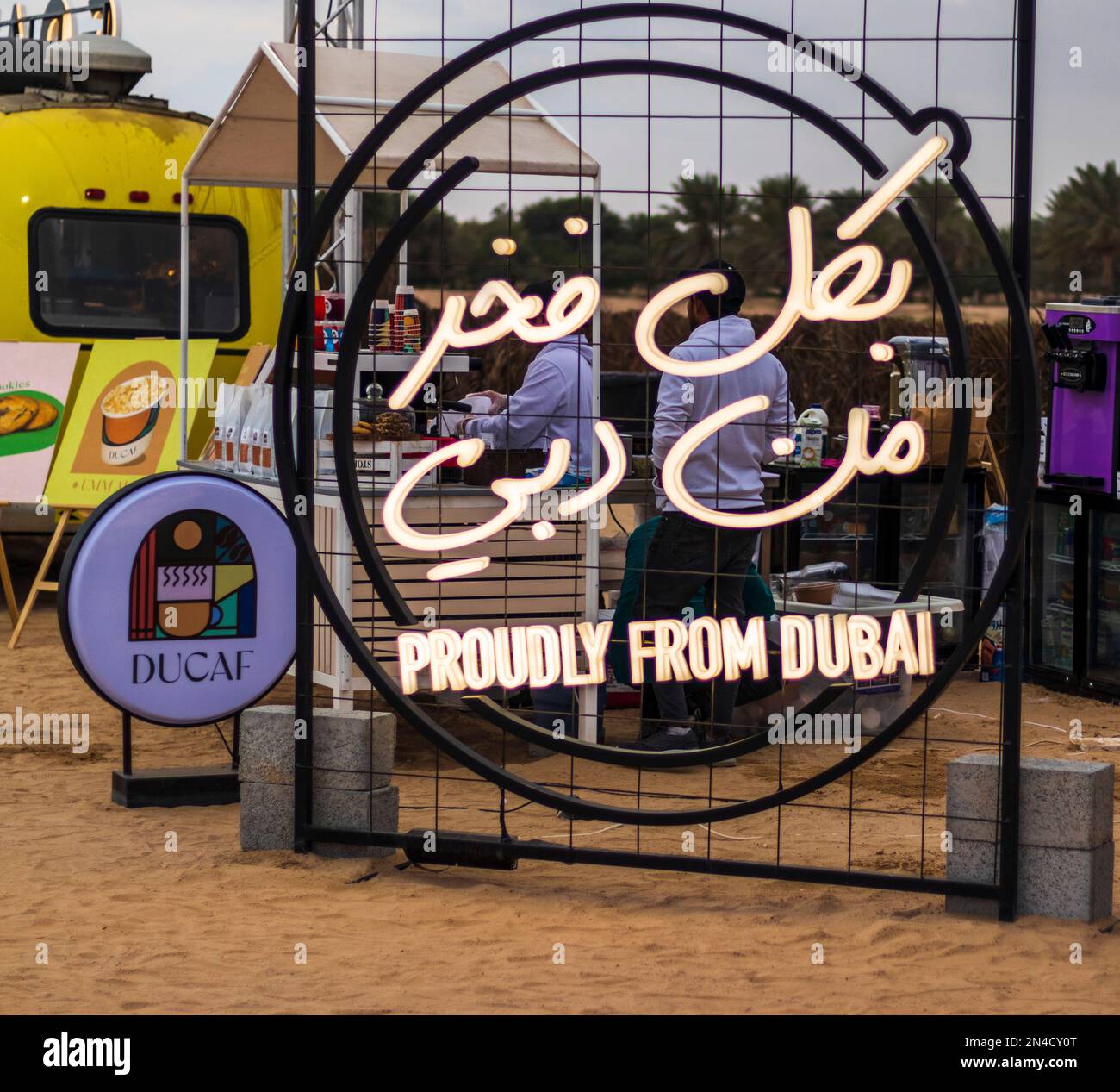 Dubai, UAE - 12.10.2022 - Outdoor food stall at Al Marmoom film ...