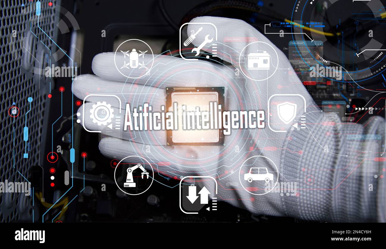 Concept, CPU, AI is used to control everything around, using artificial ...