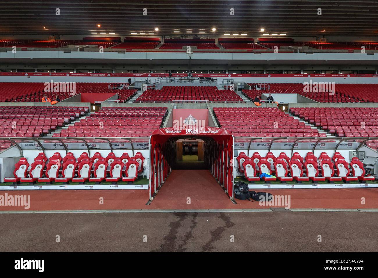 The view of the tunnel, home and away benches during the Emirates FA ...