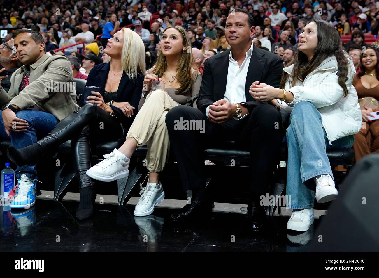 Alex Rodriguez sits with his daughters and girlfriend Jac Cordeiro ...