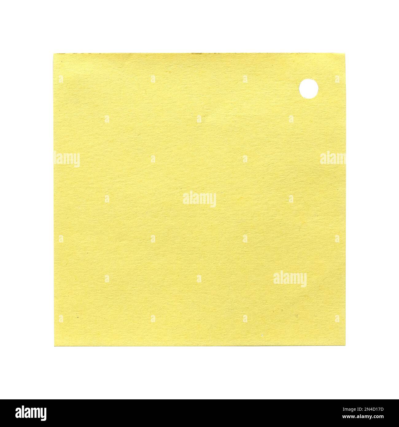 Yellow blank paper note memo with a punch hole isolated on white ...