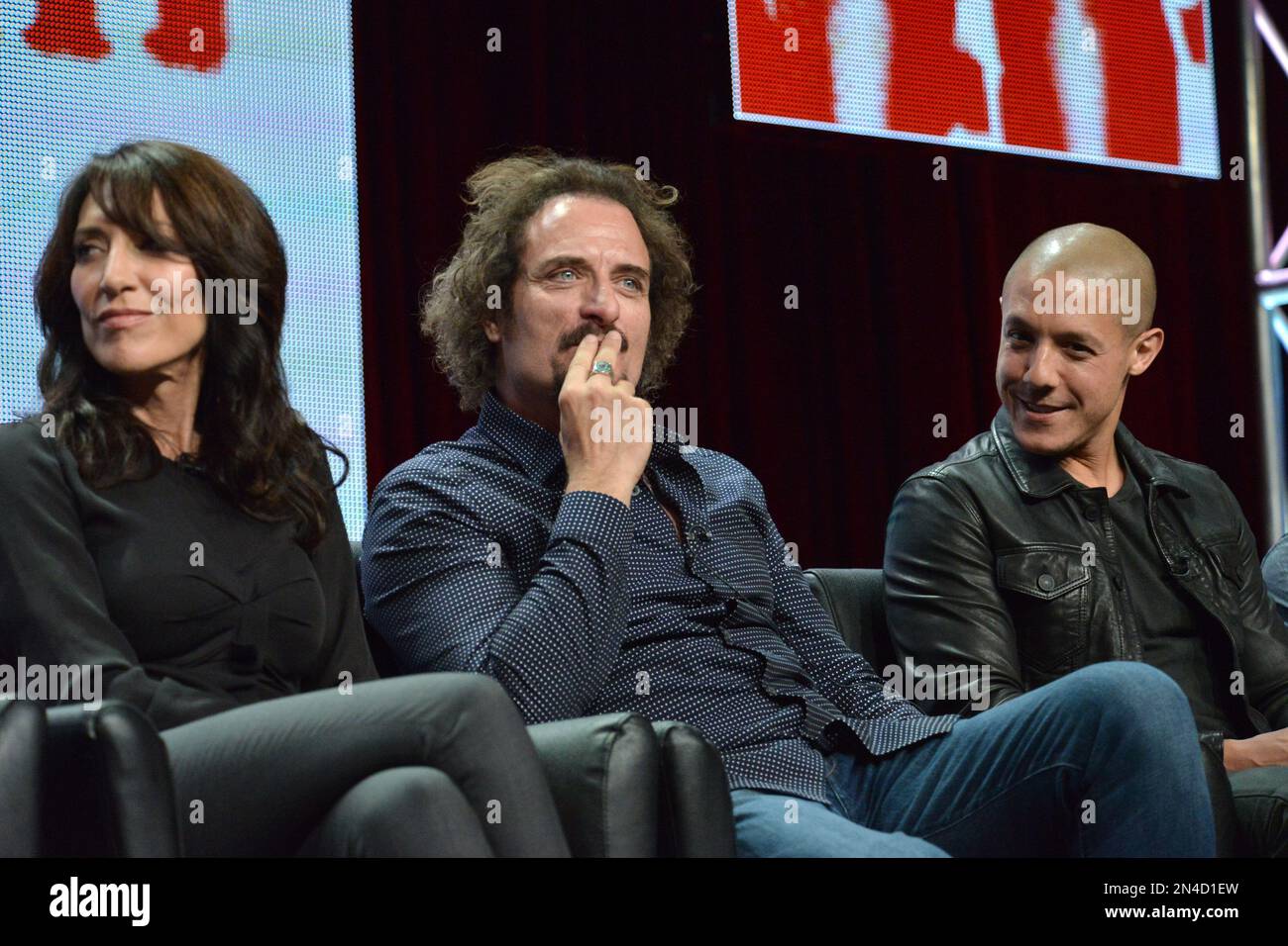 From left, Katey Sagal, Kim Coates and Theo Rossi appear on stage ...
