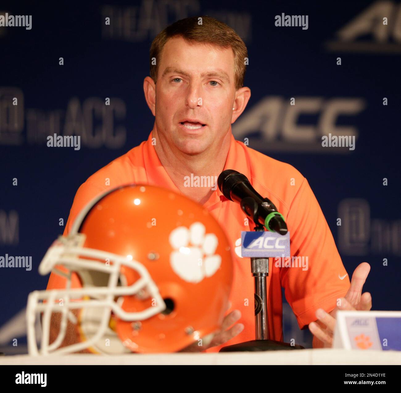 Clemson head coach Dabo Swinney answers a question during a news ... Clemson head coach Dabo Swinney answers a question during a news ...