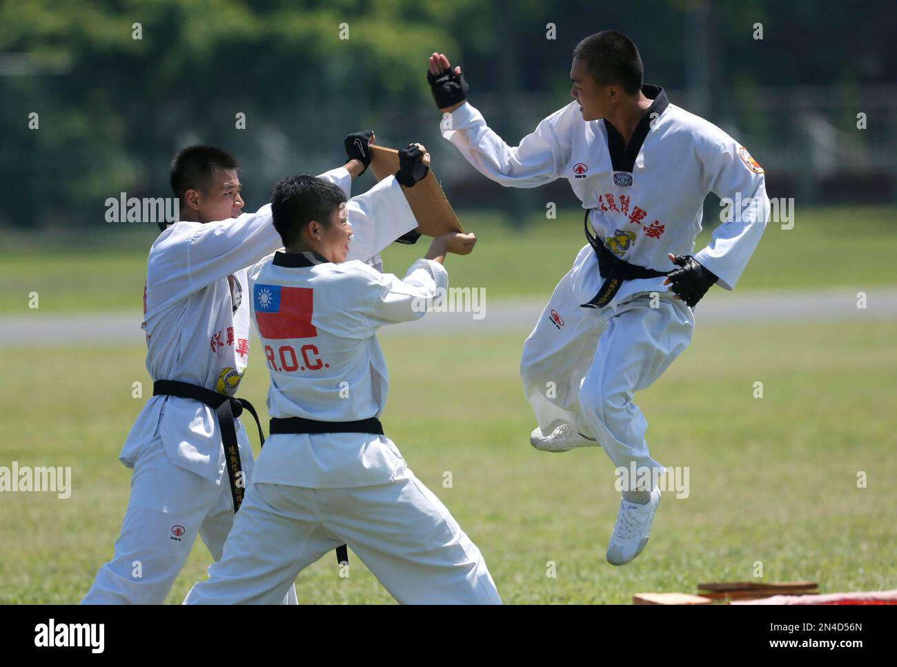 Taiwan Marine Corps display martial arts techniques during a tour at ...