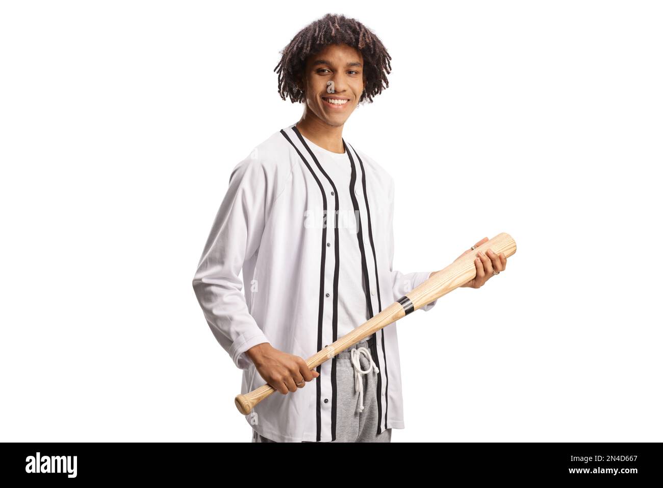 African american guy holding a baseball bat and smiling isolated on ...