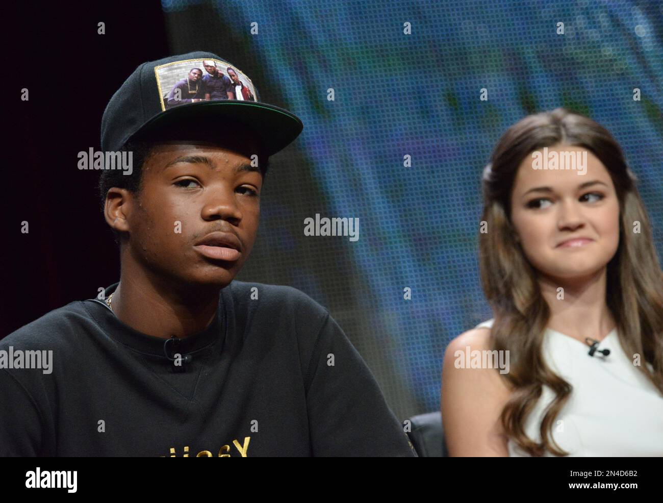 Astro, left, and Ciara Bravo speak on stage during the "Red Band ...