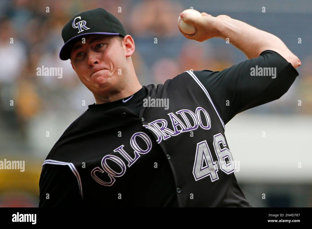 Colorado Rockies starting pitcher Tyler Matzek (46) delivers during the ...