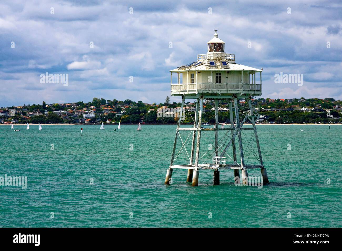 hexagonal lighthouse, stilts, beacon, aid to navigation, sailboats ...