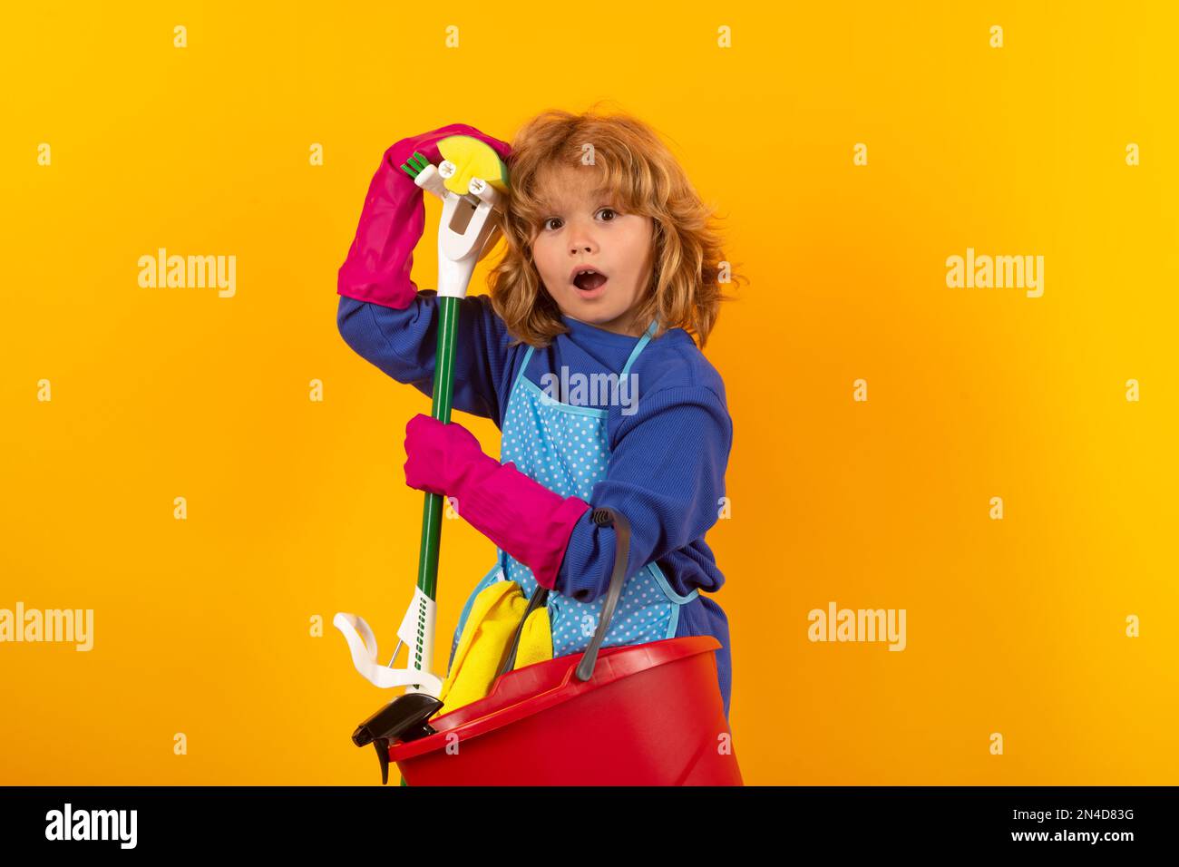 Children helping with housekeeping, cleaning the house. Housekeeping at ...