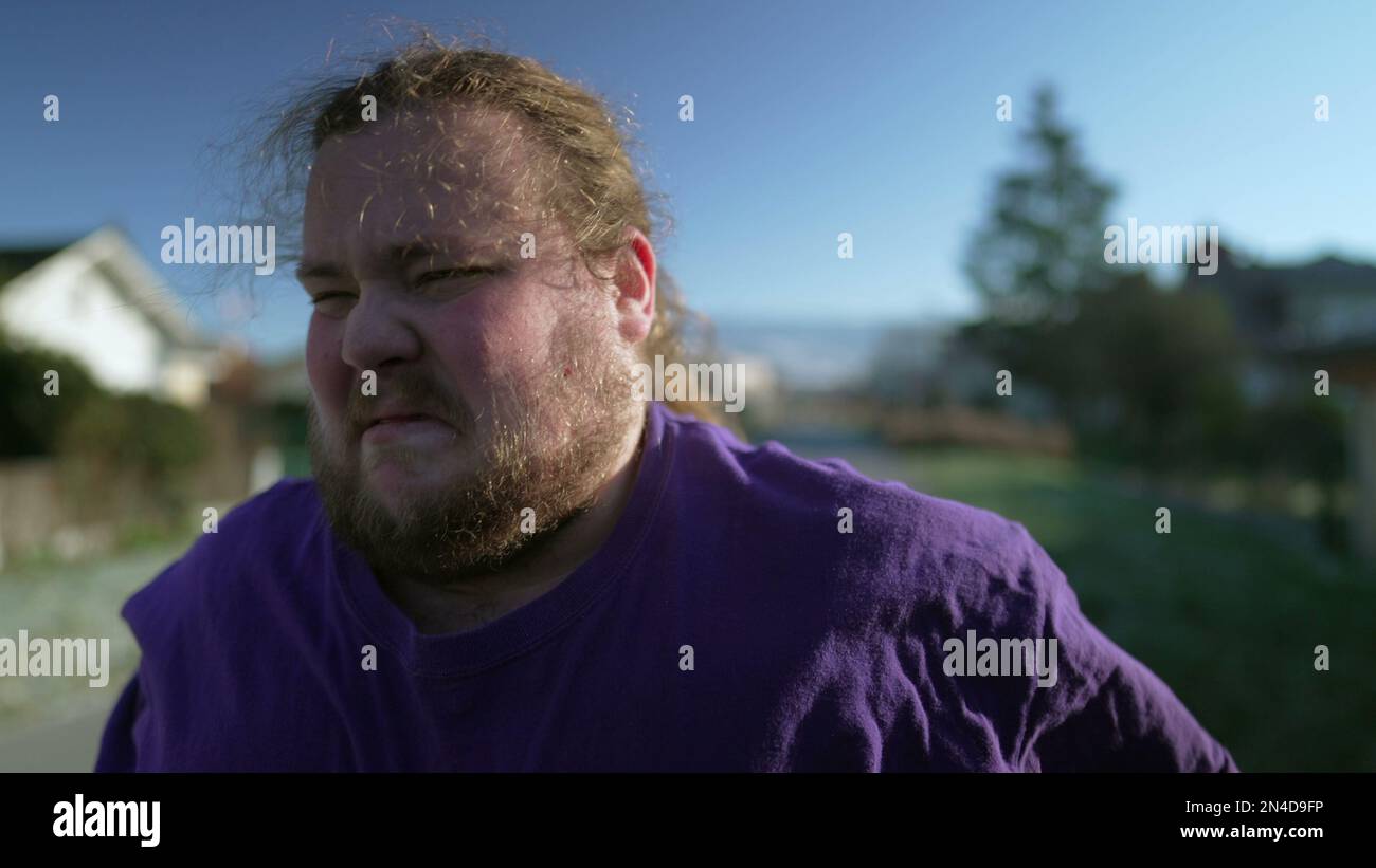 One desperate young fat man feeling upset. Overweight person feeling ...