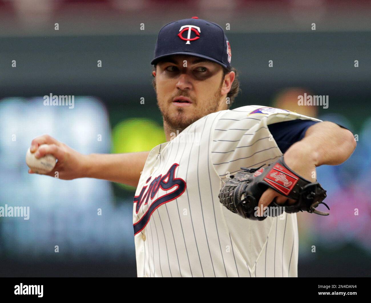 Minnesota Twins pitcher Phil Hughes throws against the Tampa Bay Rays ...