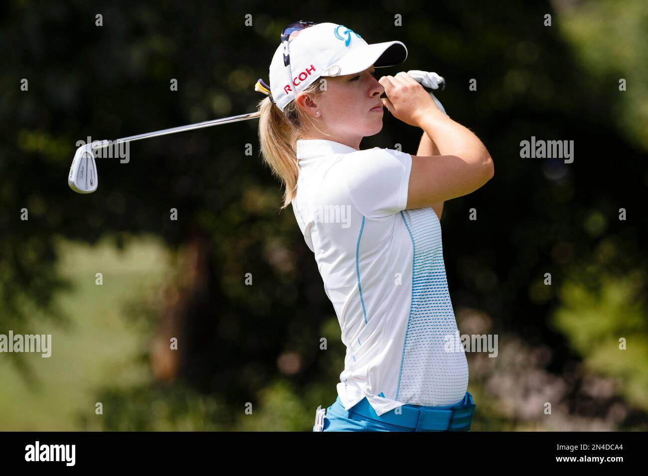 Jodi Ewart Shadoff, of England, tees off on the second hole during the ...