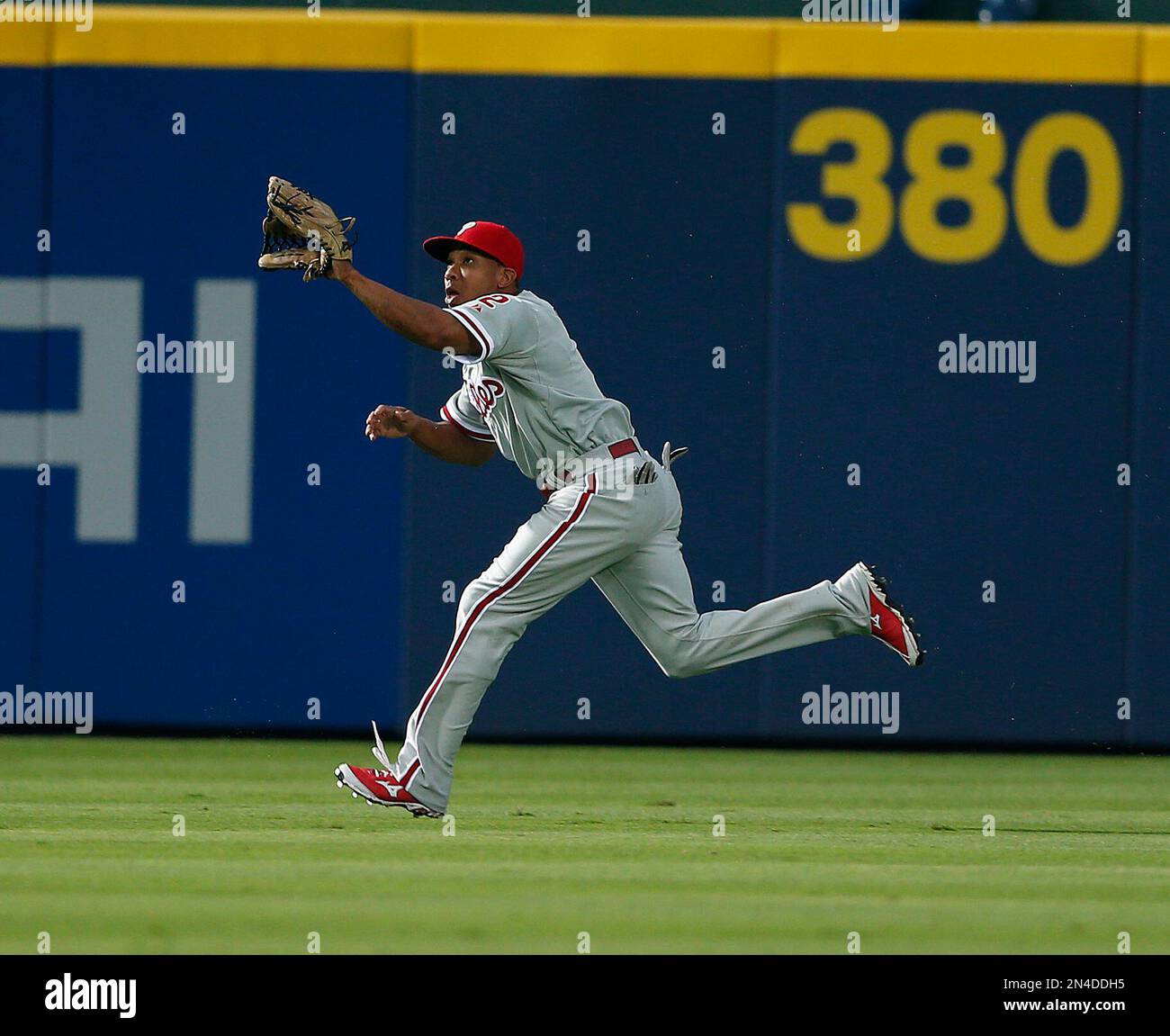 Philadelphia Phillies center fielder Ben Revere (2) runs down a flyball ...